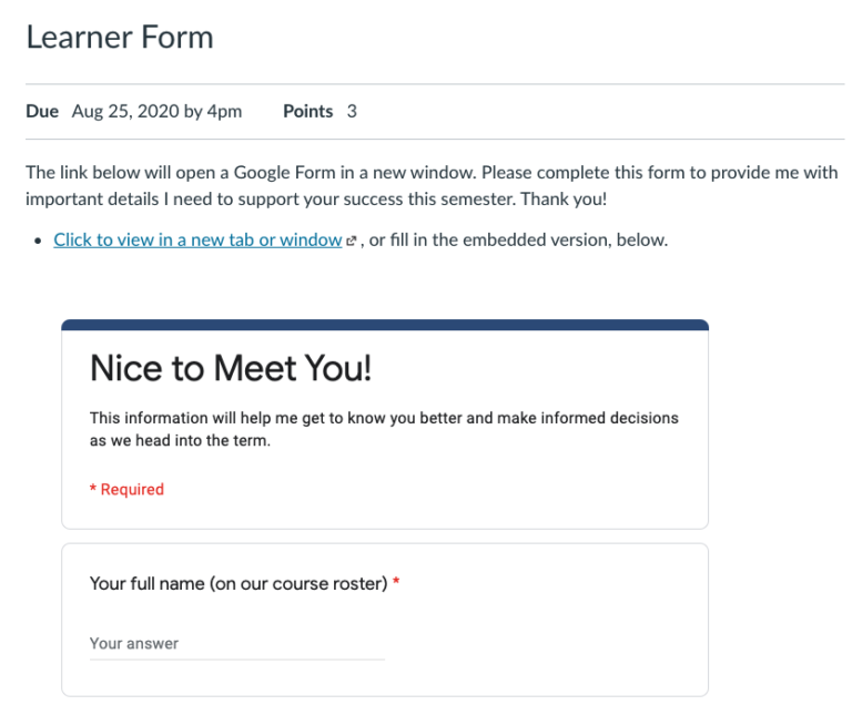 Create (and Answer) a Learner Information Survey to Initiate Belonging ...